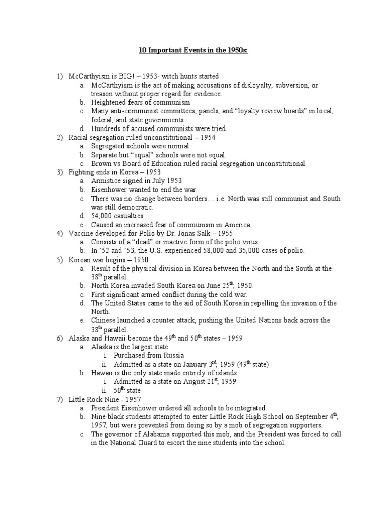 A Decade of Change: Key Events and Developments in the 1950s | PDF ...