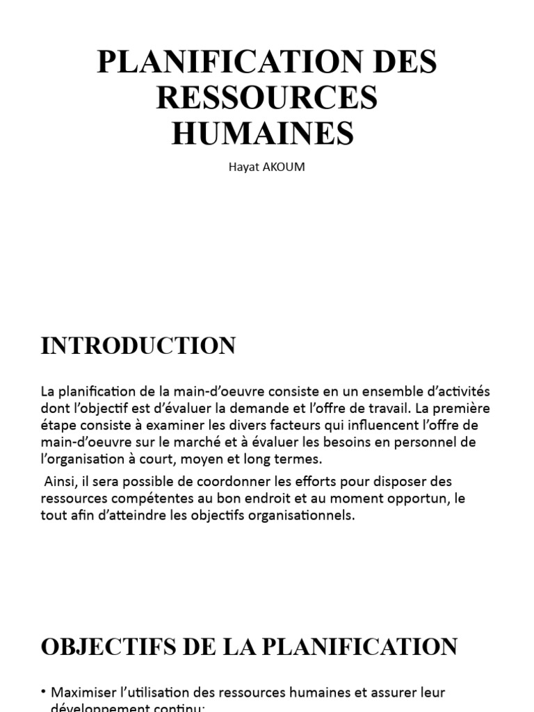 1.planification Des Ressources Humaines | PDF | Planification | Gestion des ressources humaines