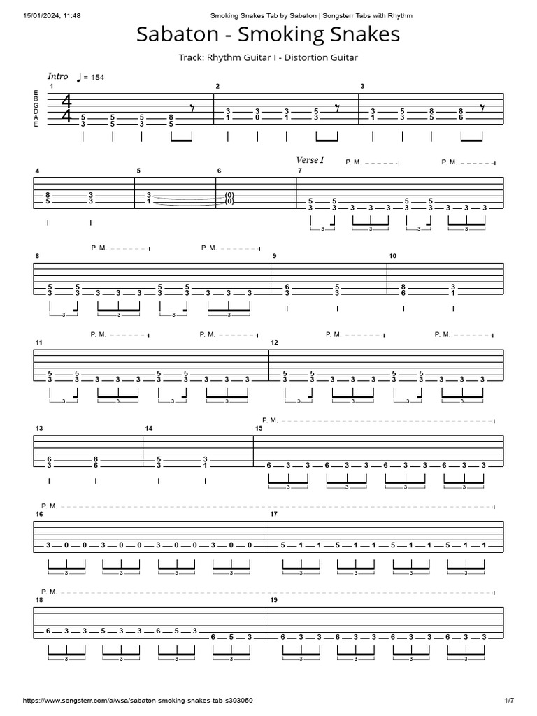 Smoking Snakes Tab by Sabaton - Songsterr Tabs With Rhythm | Download ...