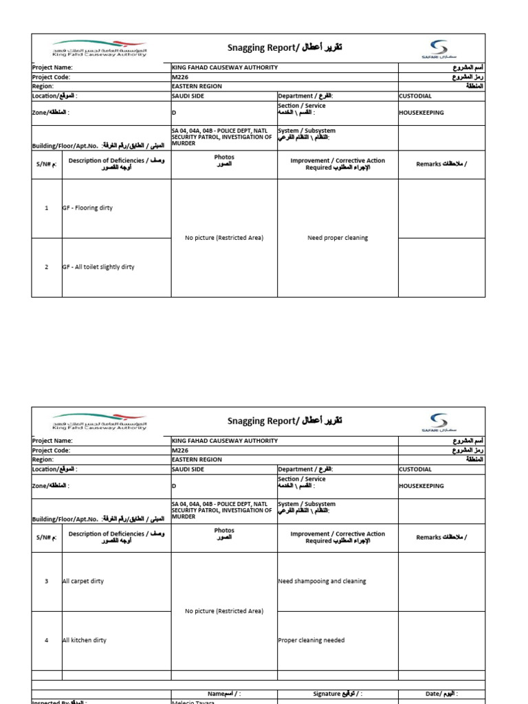 Snagging Report Zone D and Other Areas | PDF