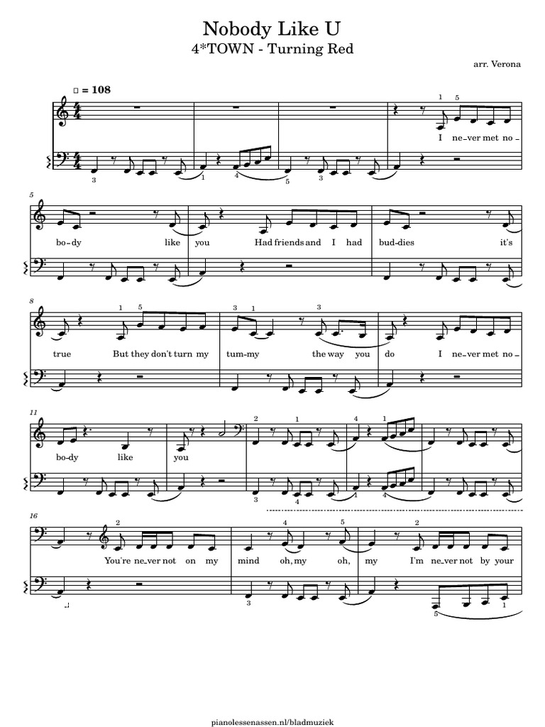 Nobody Like U Sheet Music 4*TOWN | PDF
