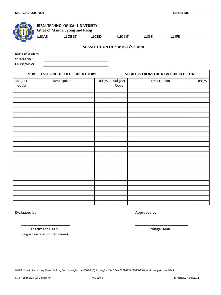 Substitution Form 1 | PDF