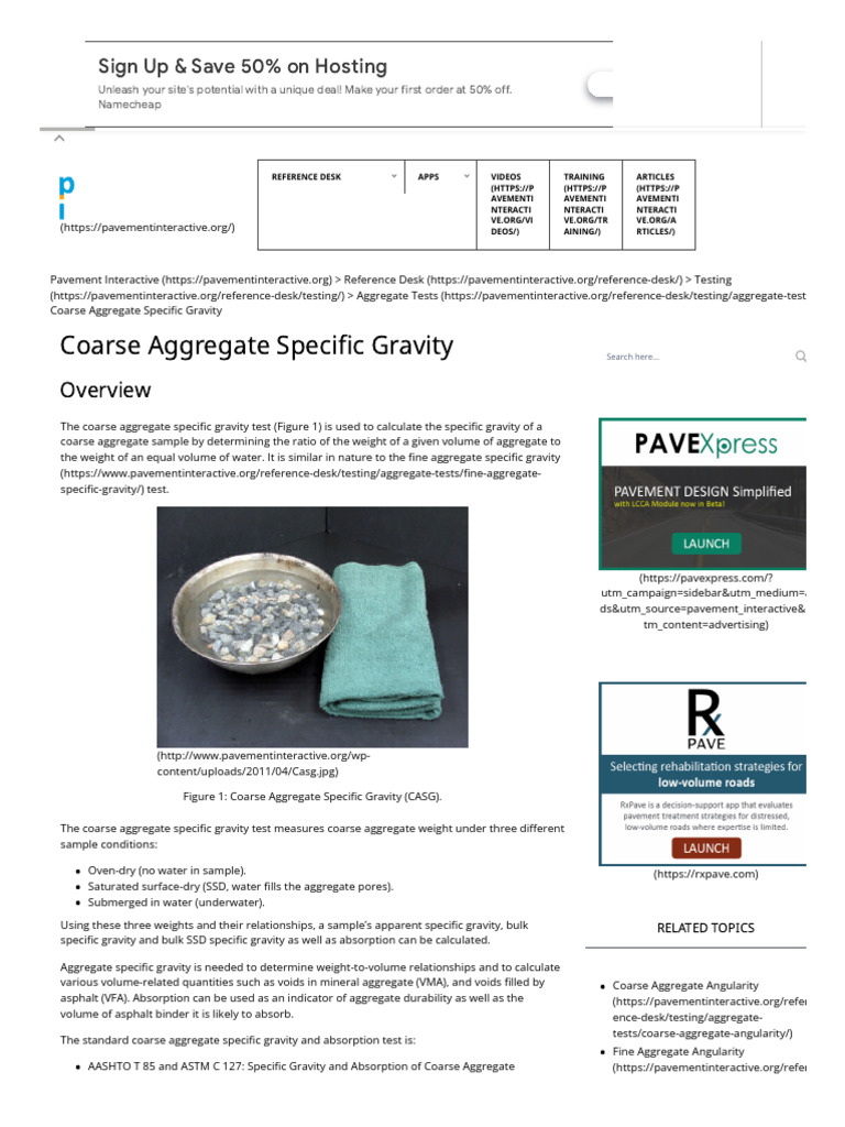 Coarse Aggregate Specific Gravity - Pavement Interactive | PDF ...