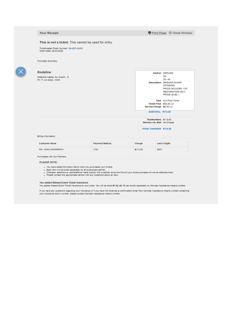 Ticketmaster Member Services - Print Receipt | PDF | Receipt | Business