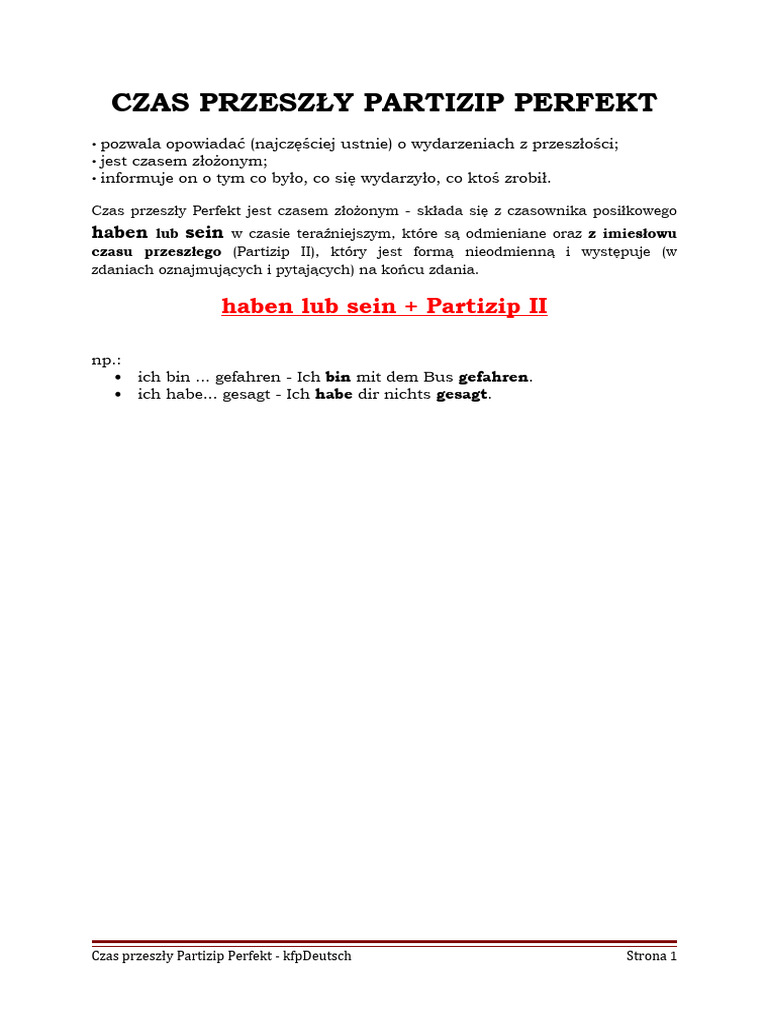 Czas Przeszły Partizip Perfekt | PDF