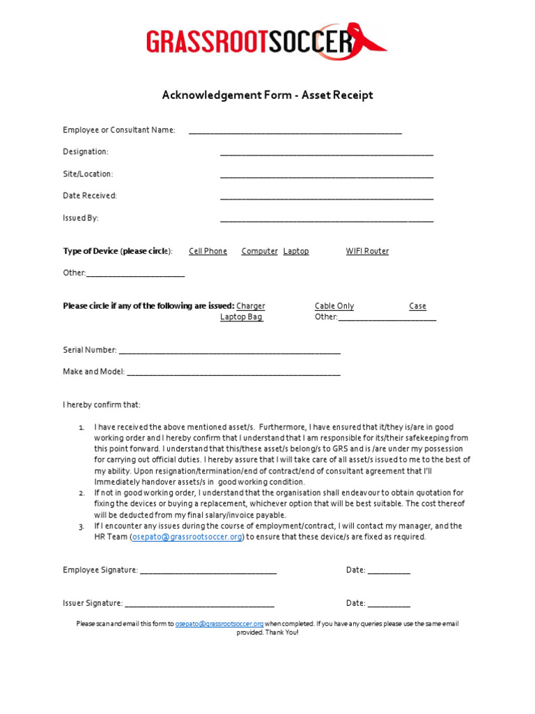 Asset Receipt Acknowledgement Form | PDF | Receipt | Economies