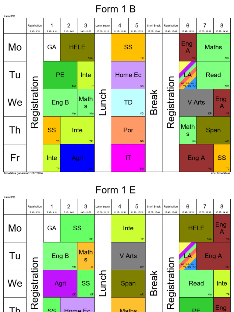 Form 1 Timetable Overview | PDF