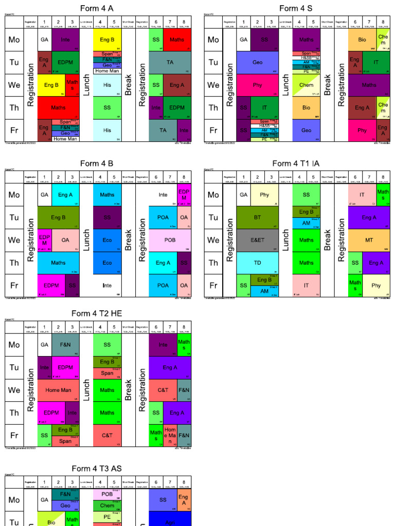 Form 4 Class Timetables | PDF
