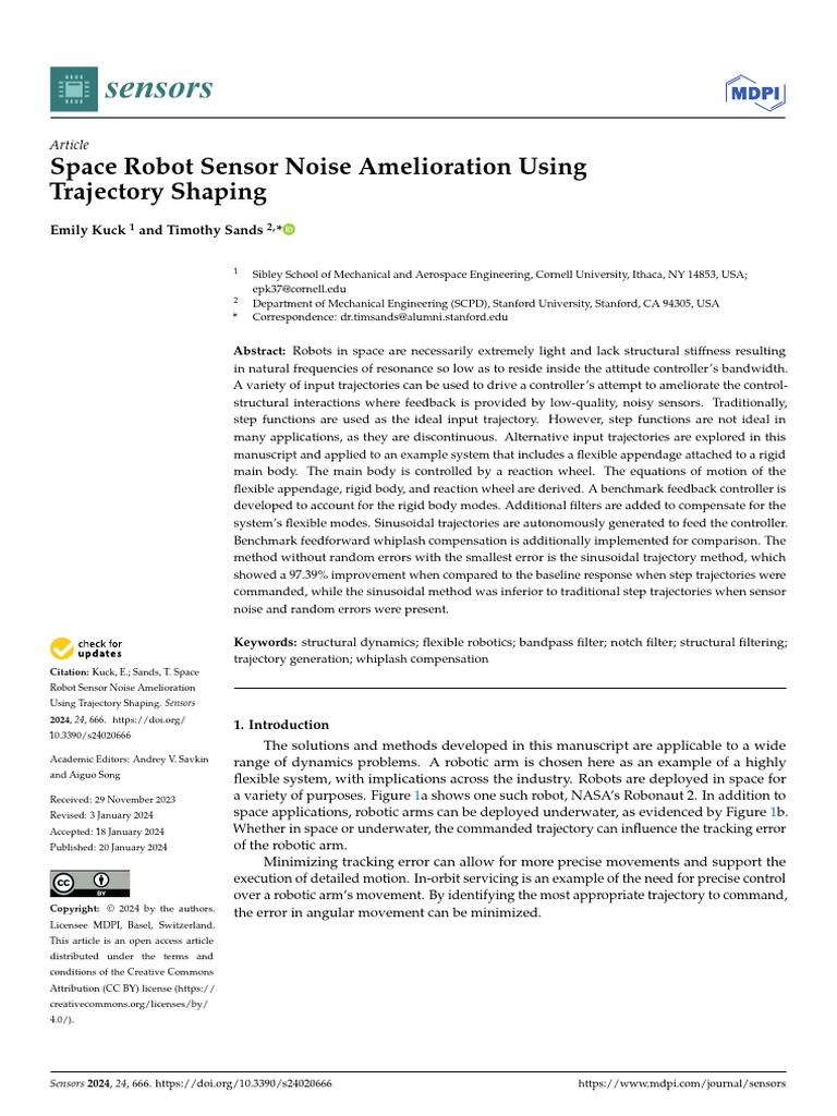 Space Robot Sensor Noise Amelioration Using Trajectory Shaping | PDF | Control Theory | Nasa