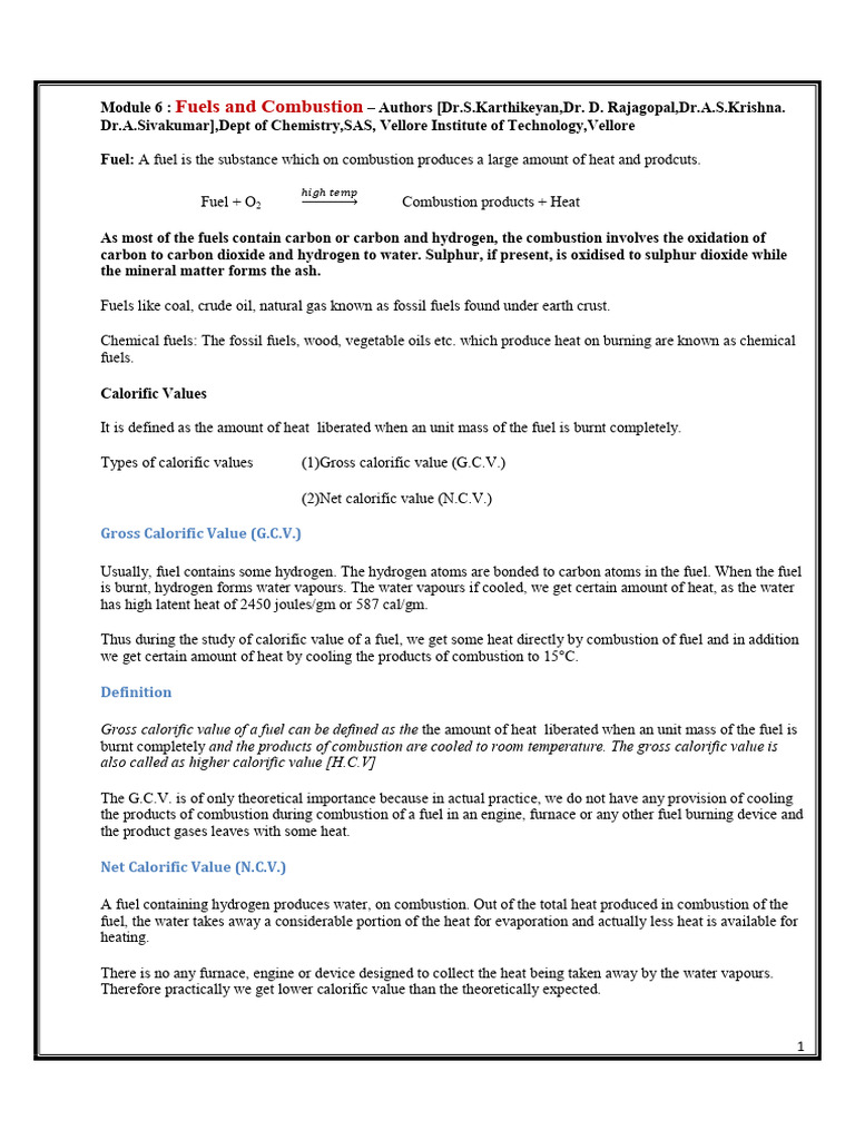 Module 6 - Fuels and Combustion - Notes | PDF | Combustion | Gasoline