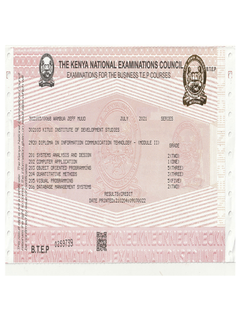 10.RESULTS SLIP ICT DIPLOMA Module II | PDF