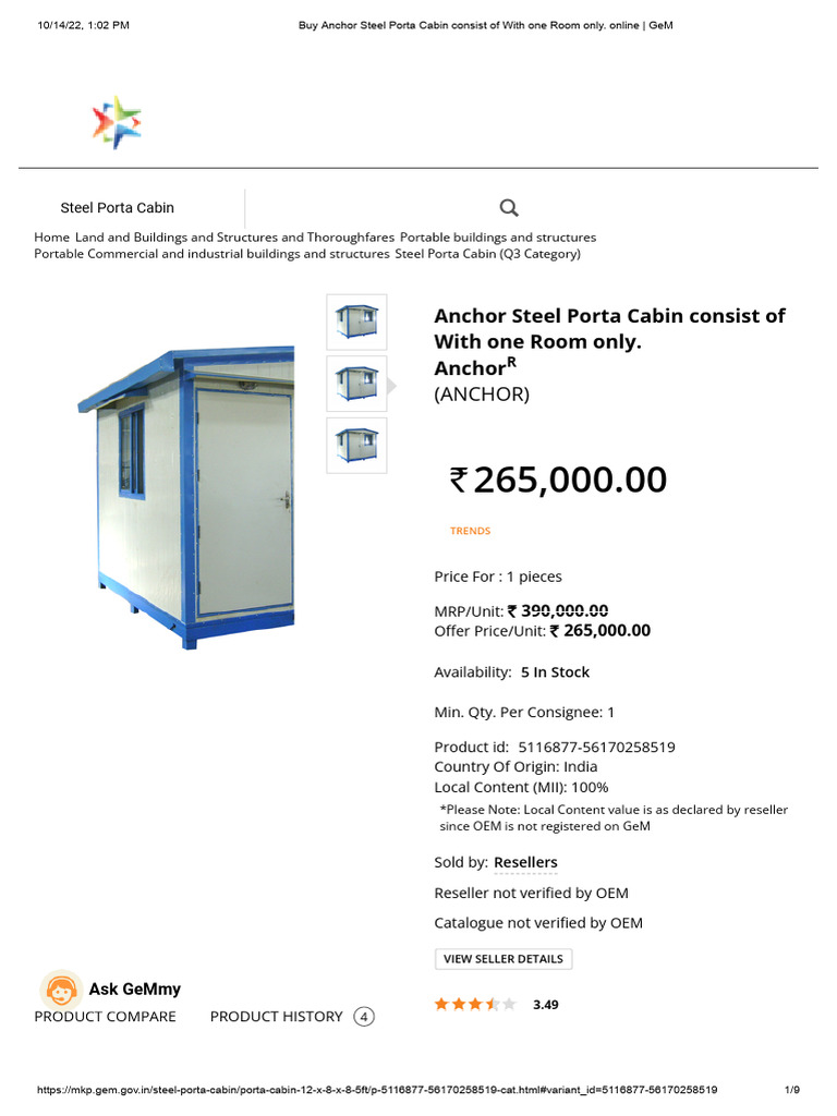 Buy Anchor Steel Porta Cabin Consist of With One Room Only. Online ...