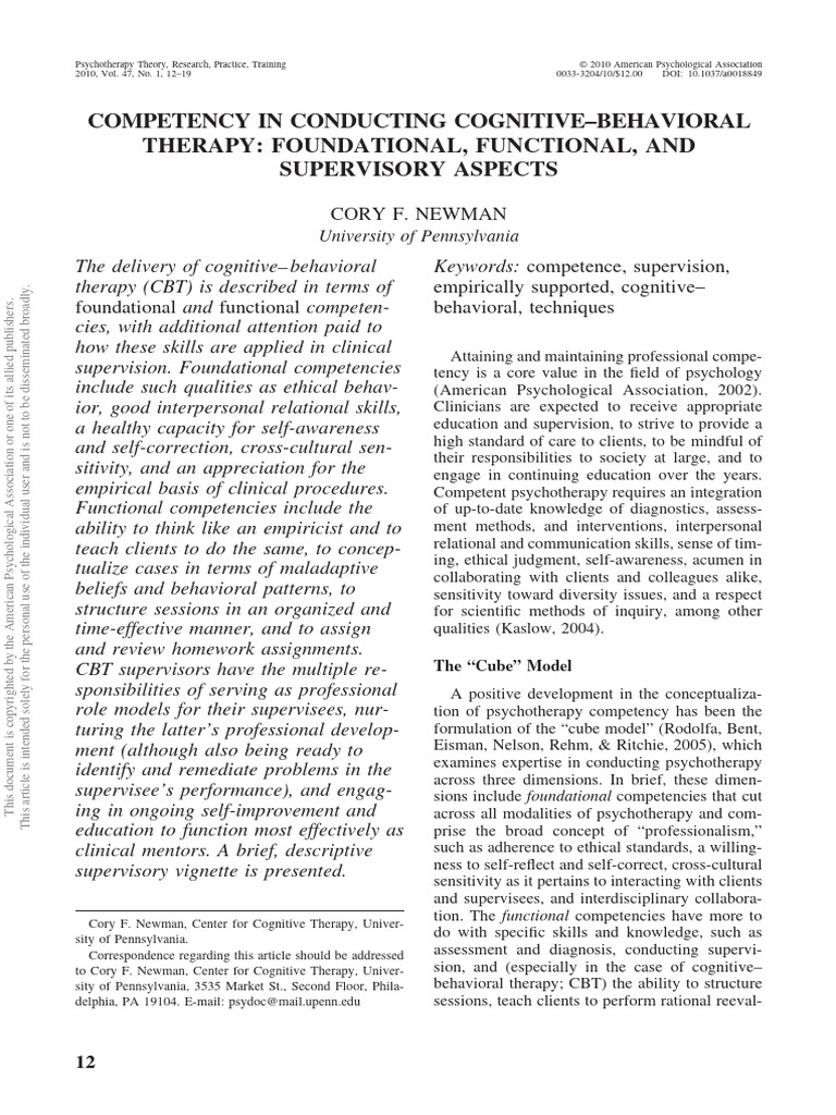 Competency in Conducting Cognitive-Behavioral Therapy Foundational ...