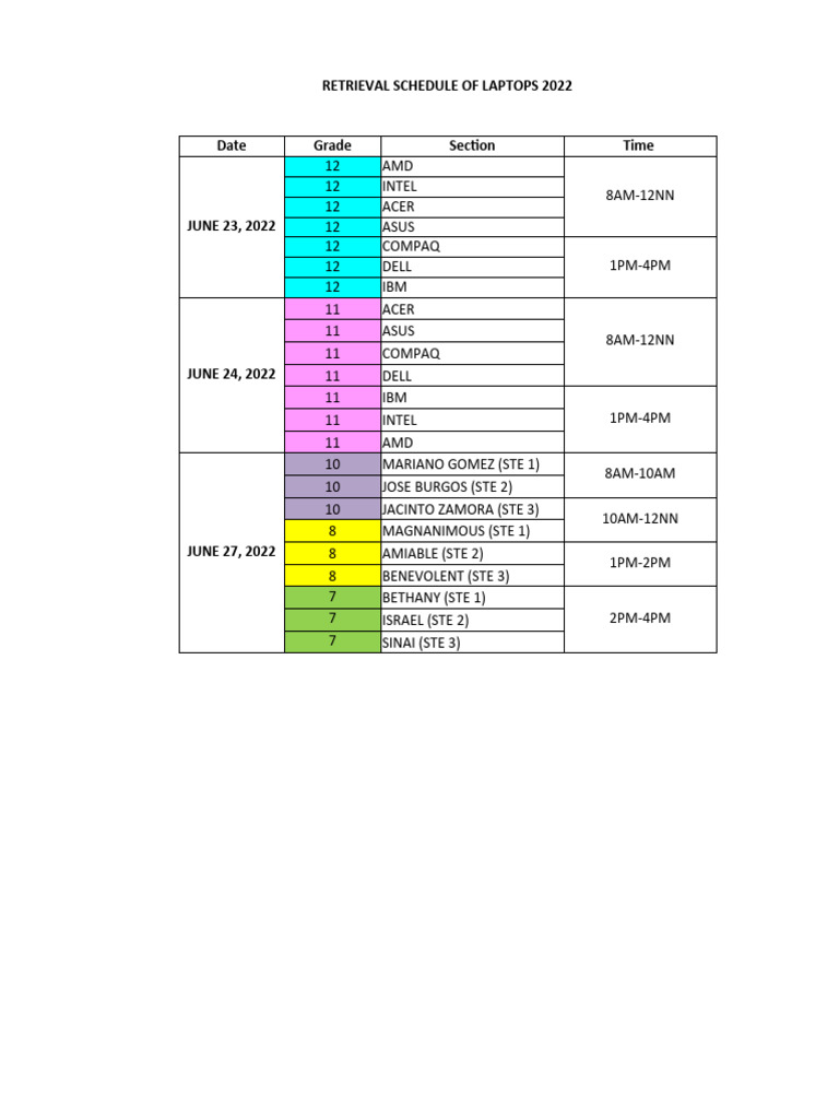 Rhs Schedule For The Retrieval of Gadgets Sy 2021 2022 | PDF | Philippines
