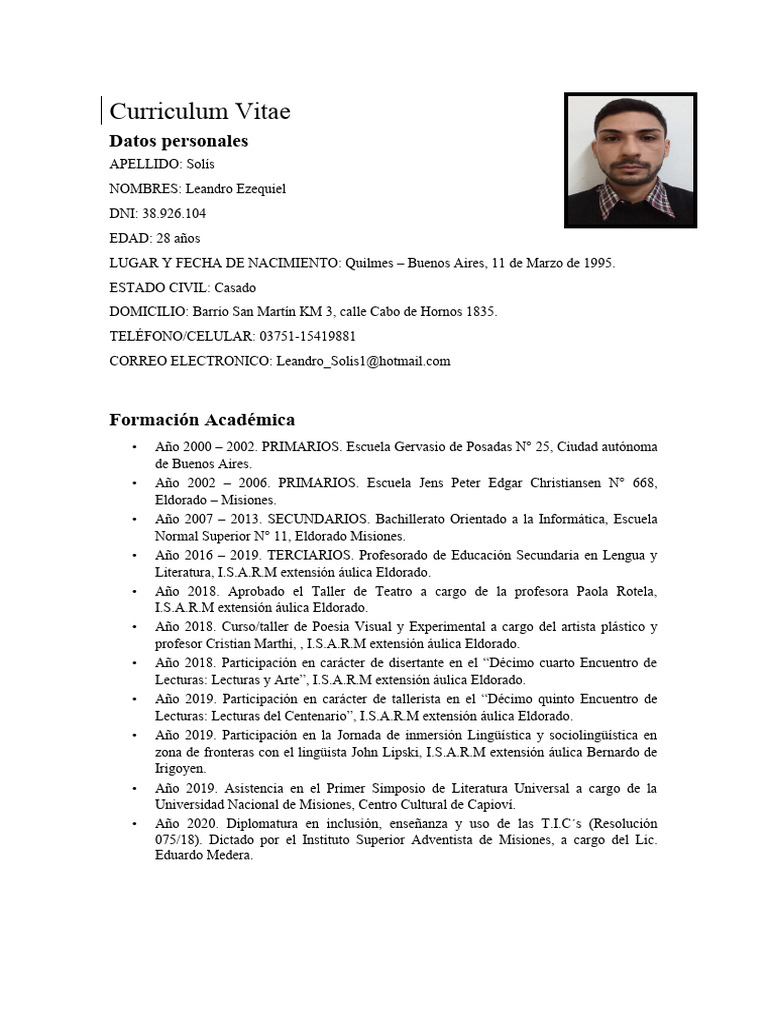 Curriculum - Vitae - Leandro - Solìs para Enviar 2023 Carina Fernandez | PDF | Comunicación humana