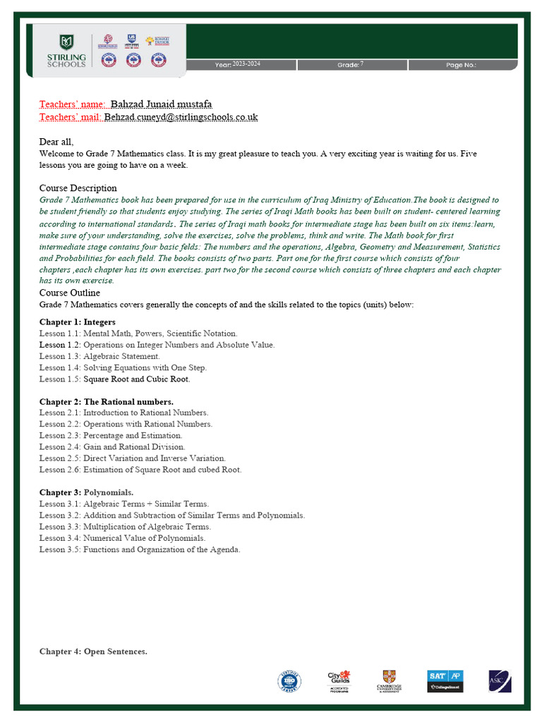 Grade 7, Syllabus | PDF | Geometry | Mathematics