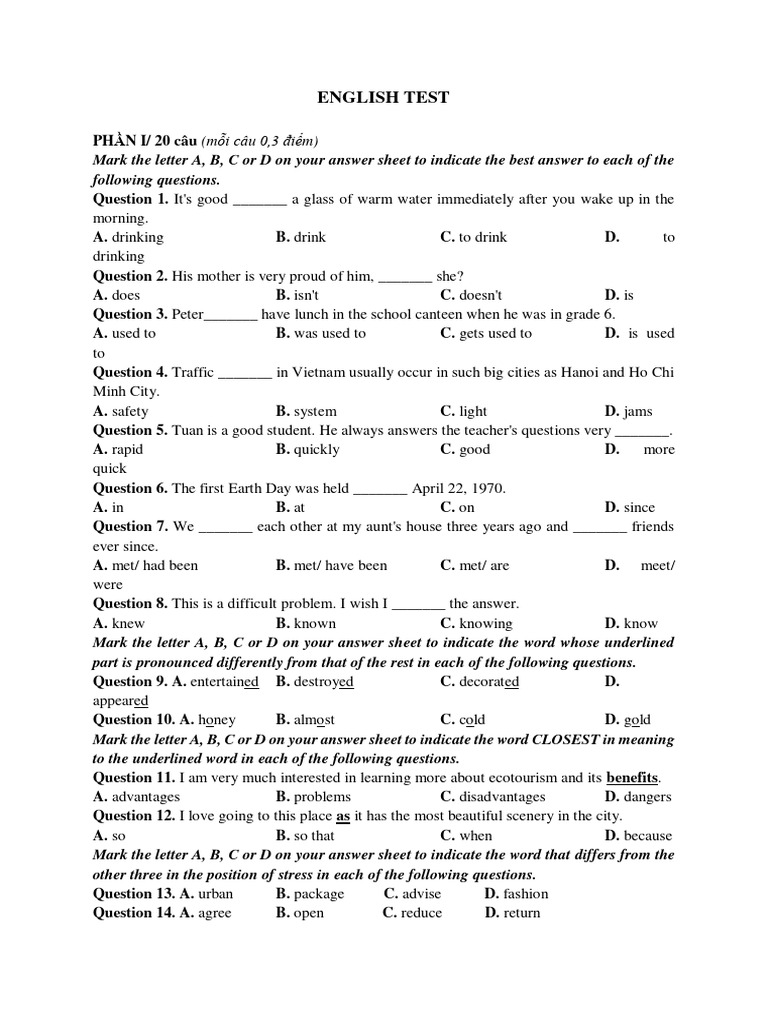 English Test | PDF | Vietnam