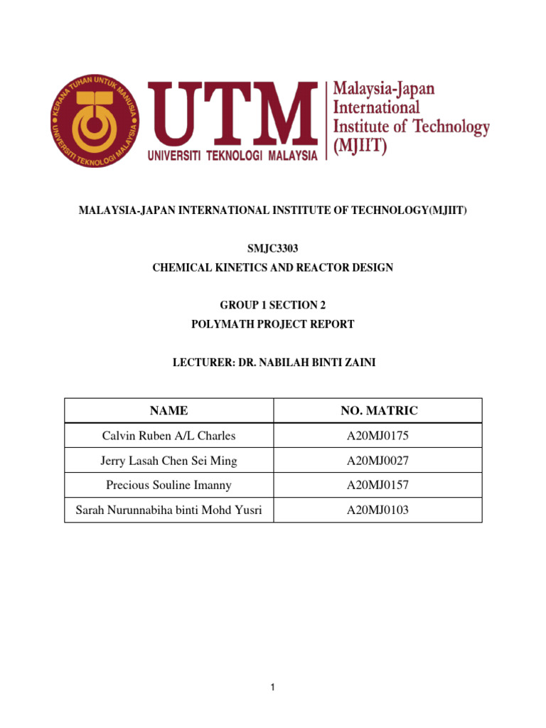 Polymath Project Report Final Pdf Ordinary Differential Equation Chemistry 