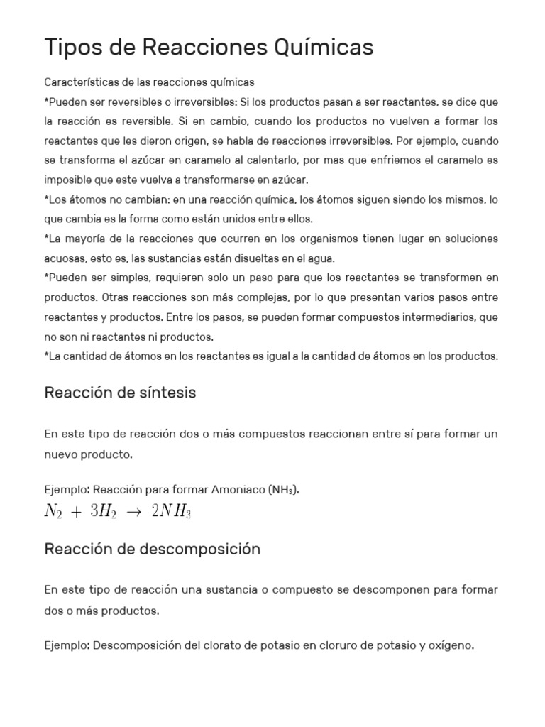 Tipos de Reacciones Químicas | PDF | Redox | Reacciones químicas