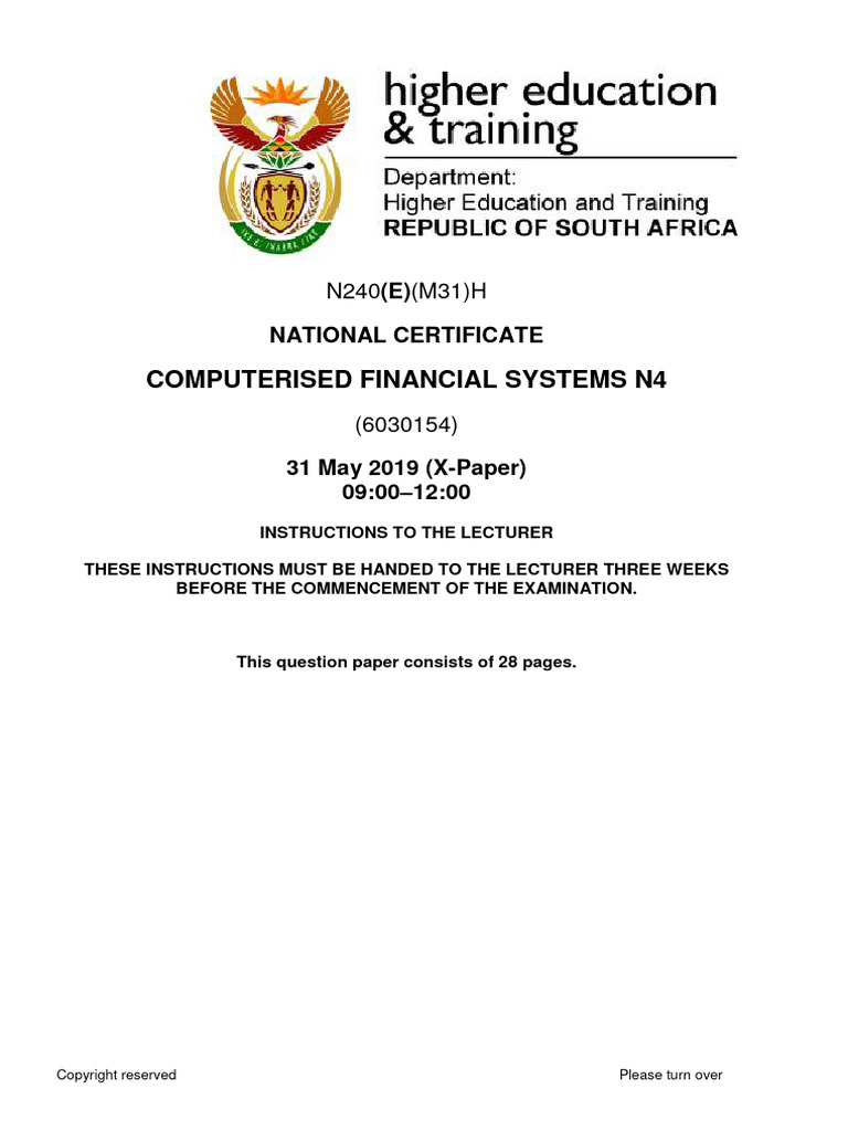 n240 - Computerised Financial Systems n4 - Instructions To Lectures ...