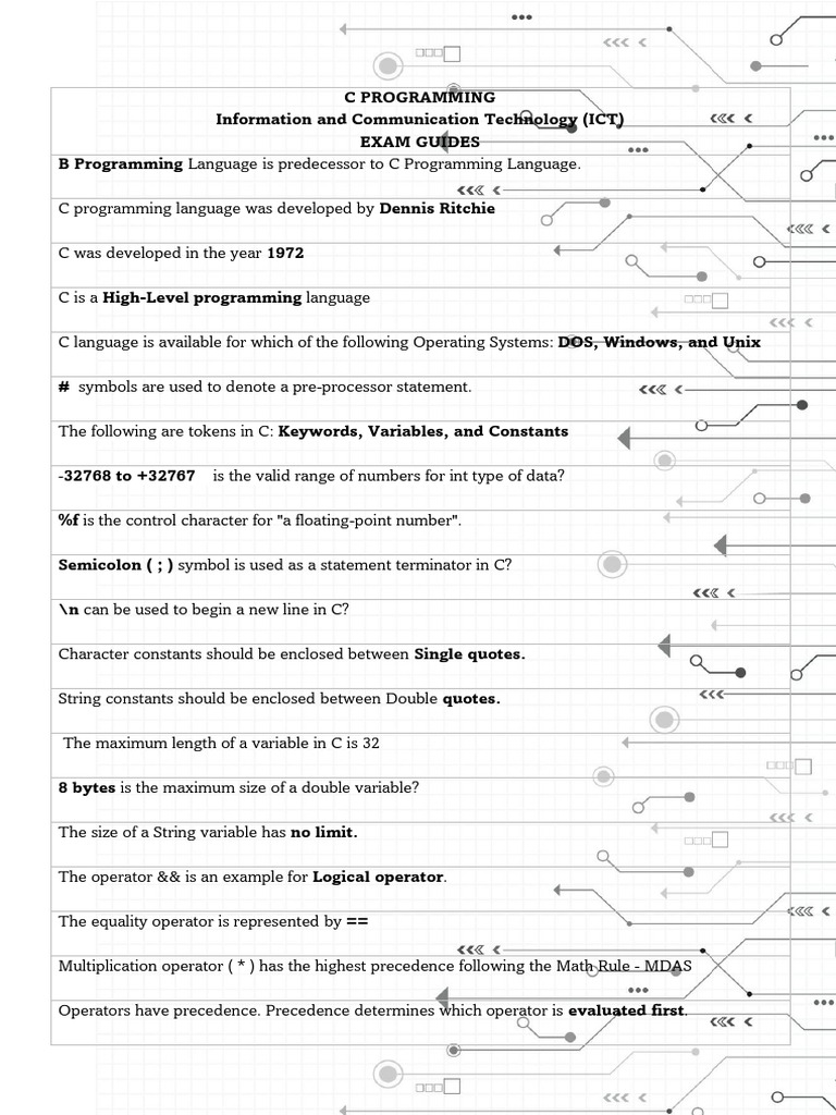 C Programming Exam Guides Pdf C Programming Language Control Flow