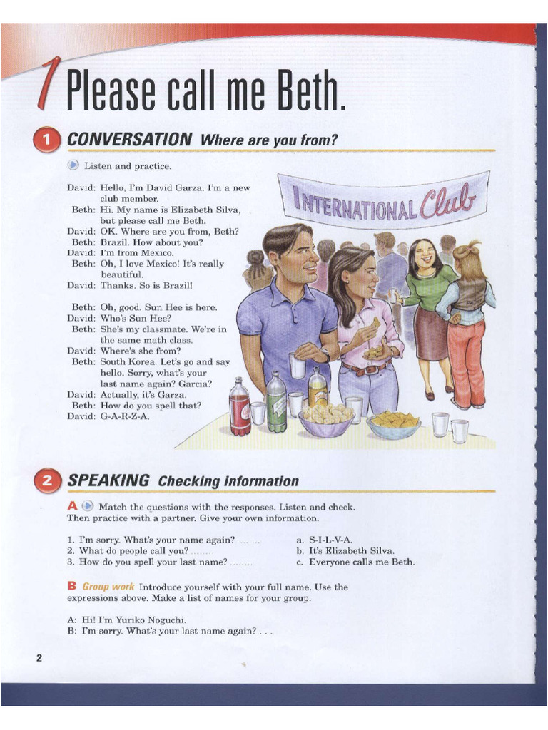 Book 1 - Lesson 1 - Please Call Me Beth | PDF