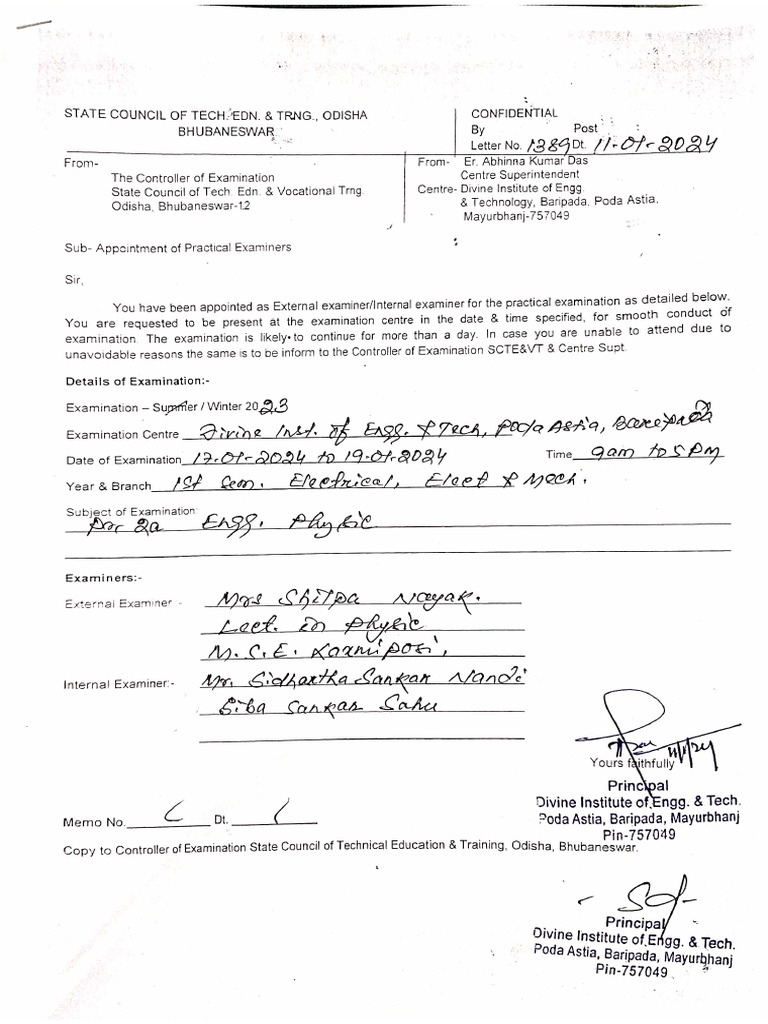 Practical Exam External Letter To Mse For 2nd Sem Winter 2023 | PDF