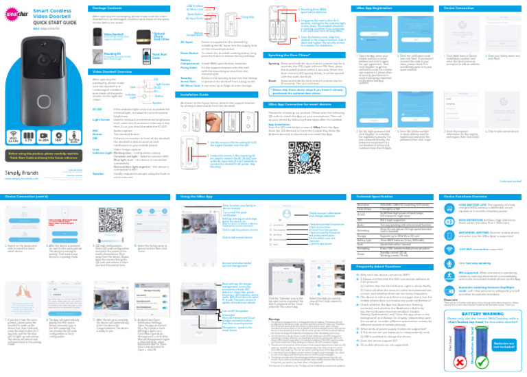 Smart Cordless Video Doorbell Guide | PDF | Wi Fi | Mobile App