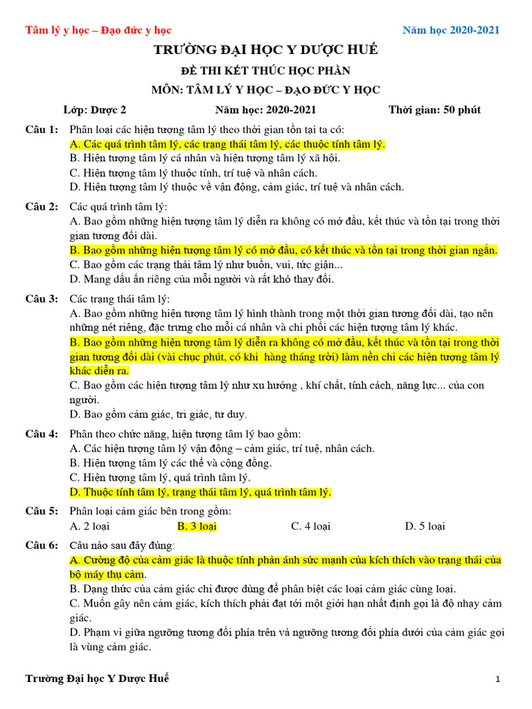 Đề TLYH ĐĐYH Dược 2 năm 2020 2021 đã chuyển đổi 1 Linh | PDF