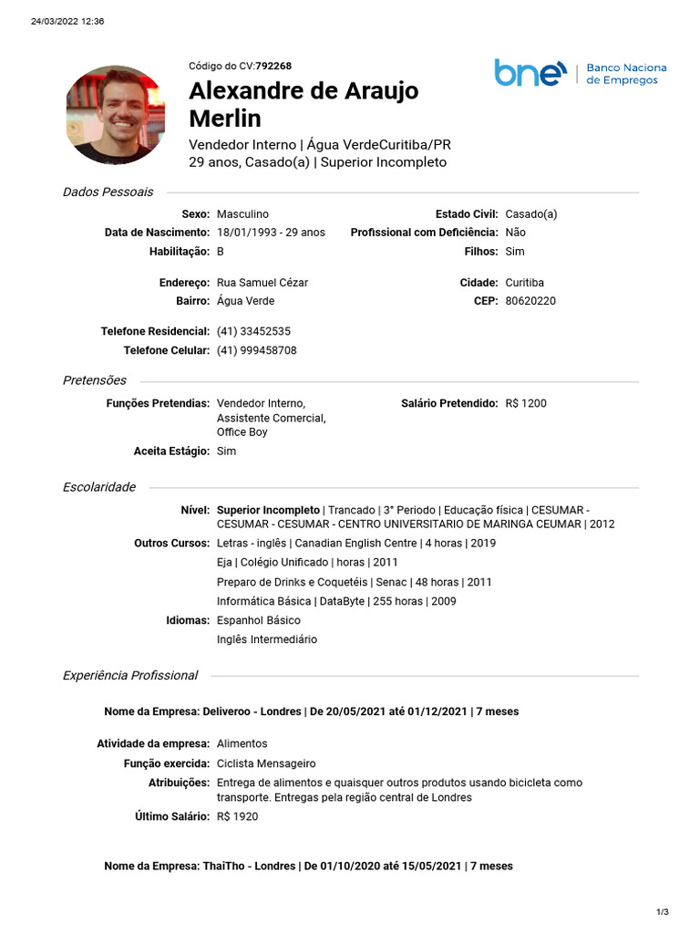 Curriculo Bne Alexandre | PDF