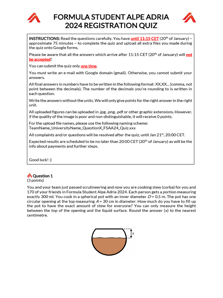 FSAA 2024 Registration Quiz Details | PDF | Electric Motor | Piston
