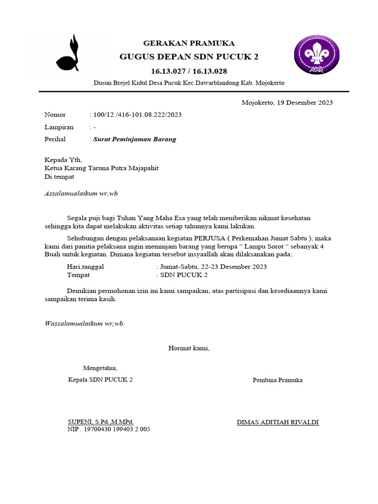 Surat Peminjaman Lampu untuk Perjusa | PDF
