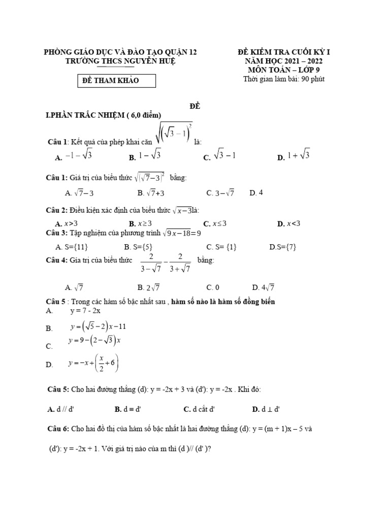 ĐỀ 1 CKI - K9 | PDF