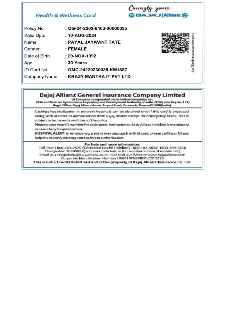 Bajaj Allianz Policy Cards | PDF