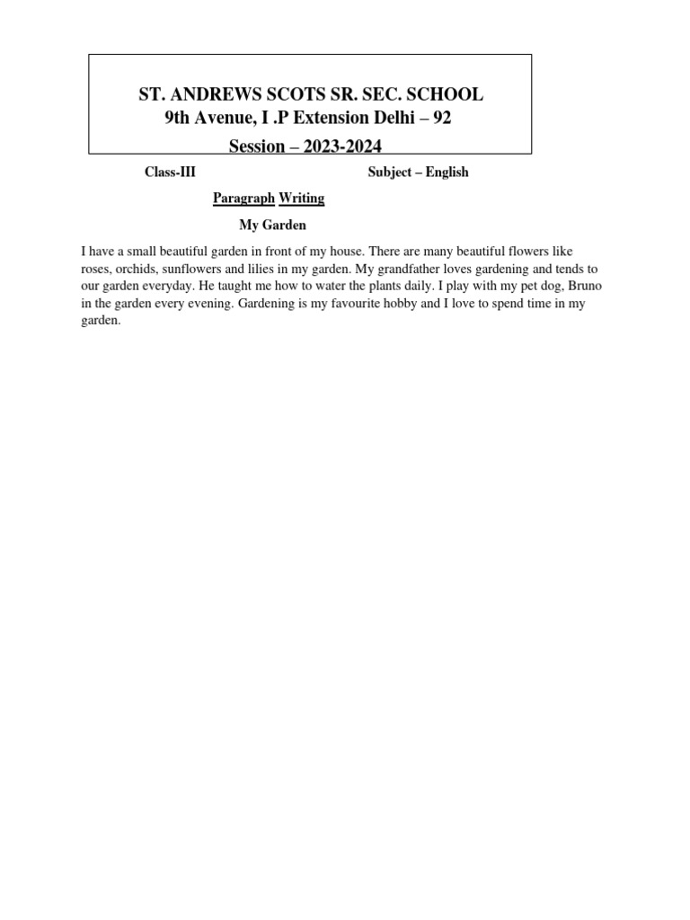 My Garden Paragraph for Class 3 | PDF
