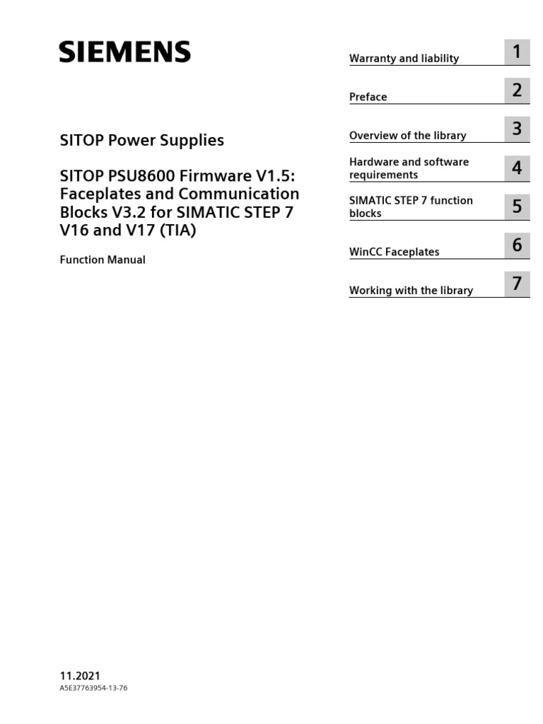 SITOP PSU8600 TIA V16-V17 FW1.5.0 DOC V3.2 Updated en | PDF | Legal Liability | Parameter ...