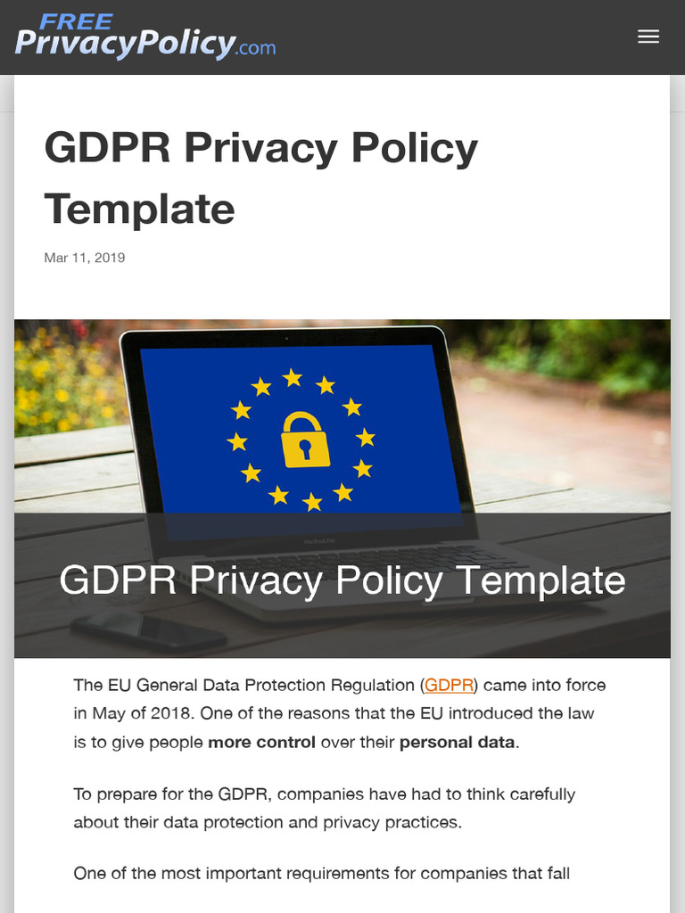 Free GDPR Privacy Policy Template | PDF | Privacy Policy | Privacy