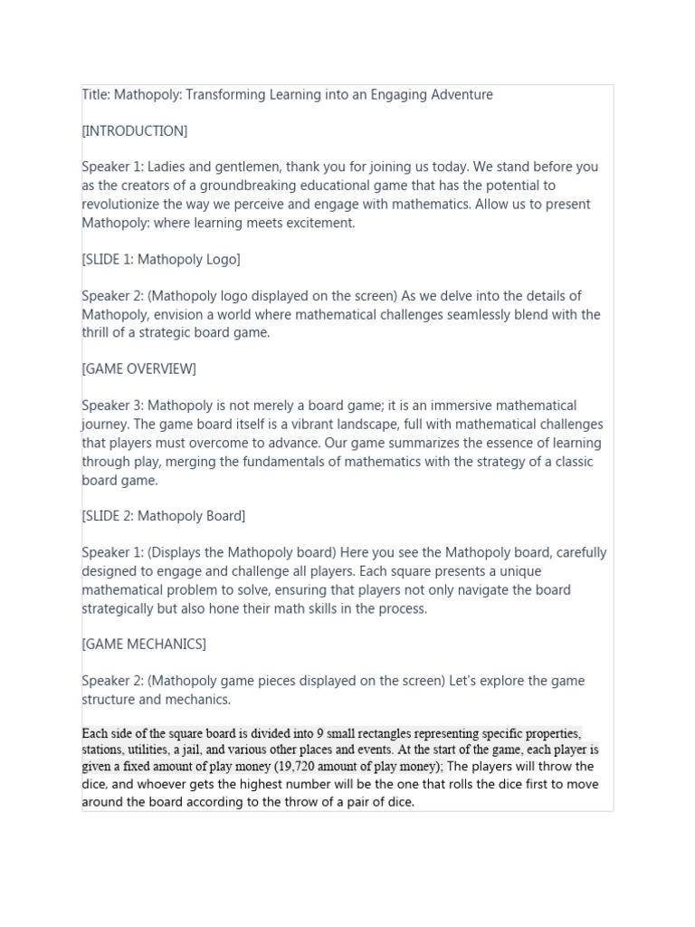 Mathopoly Script | PDF | Cognition | Cognitive Science