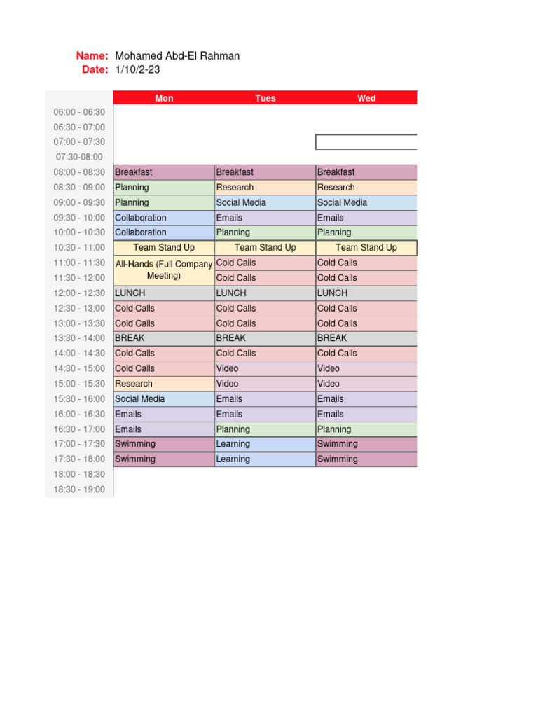 Building Your Weekly SDR Calendar-Peer Review Assignment-Mohamed ...