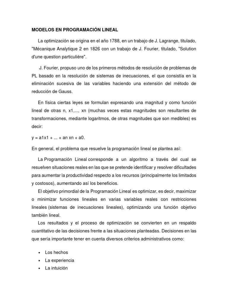 Introducción a la Programación Lineal | PDF | Programación lineal ...