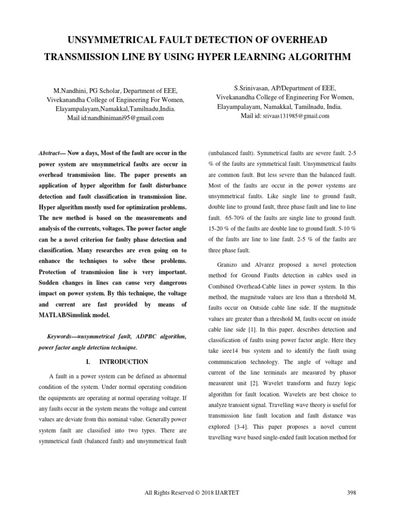 Unsymmetrical Fault Detection of Overhead Transmission Line by Using Hyper Learning Algorithm ...