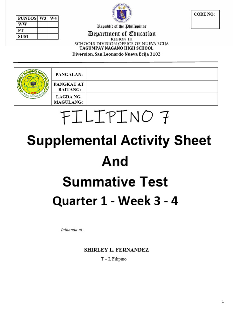 Las q1 w3 4 Filipino 7 | PDF