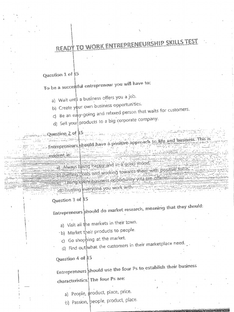 Entrepreneurship Test | PDF