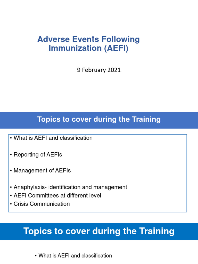 AEFI Training - Presentation Final.1 | PDF | Injection (Medicine) | Medical Specialties