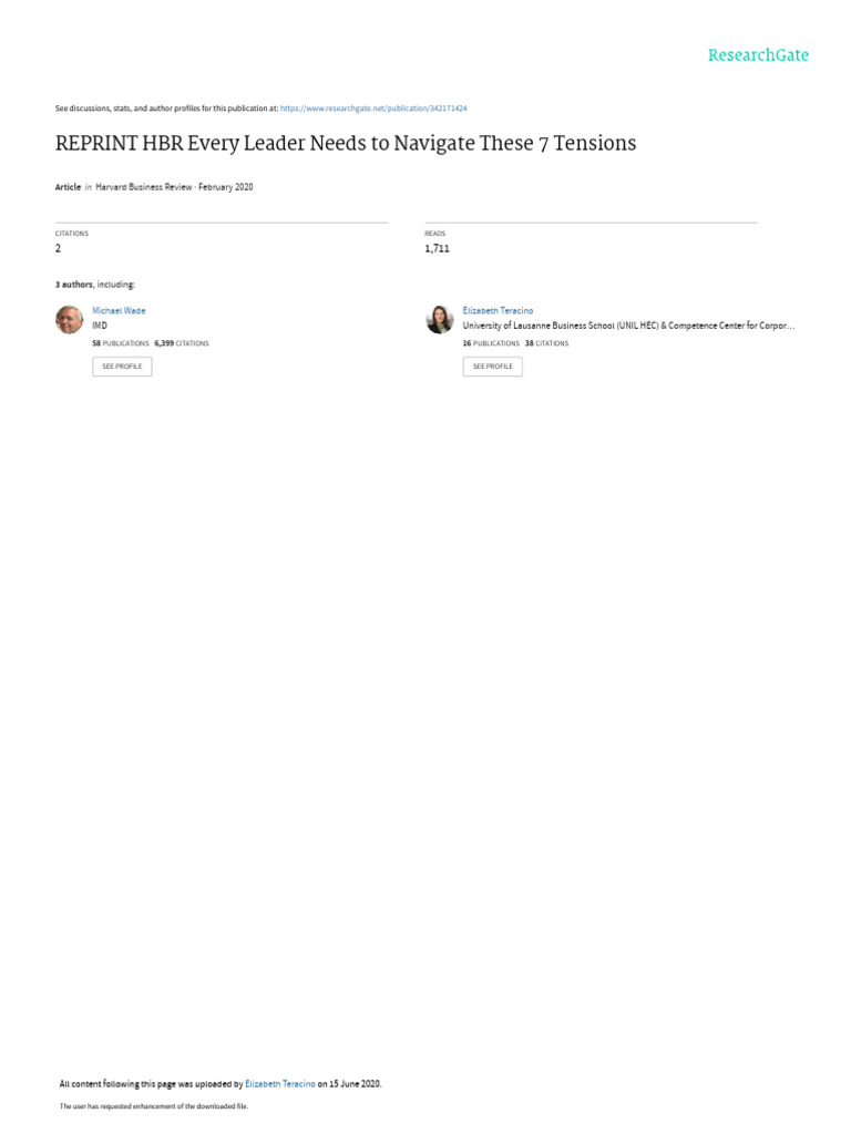 7 Leadership Tensions HBRJordan Wade Teracino | PDF | Leadership | Expert