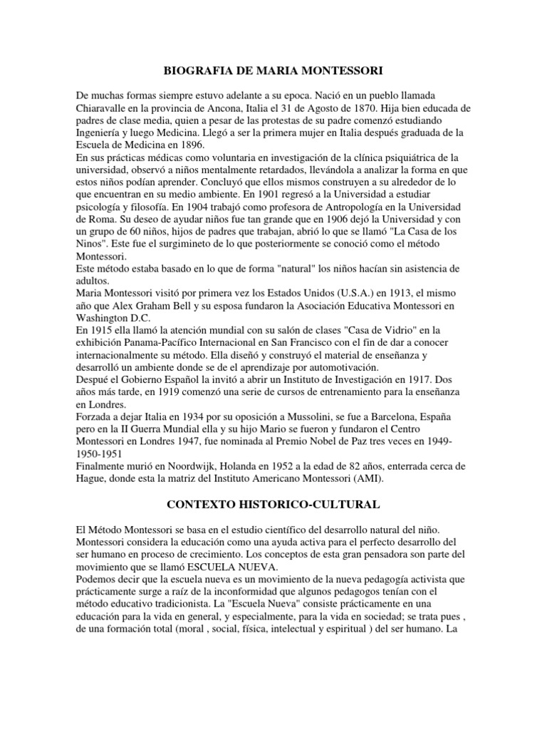 Biografia de Maria Montessori | Educación Montessori | Aprendizaje