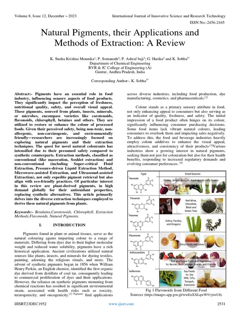 Natural Pigments, Their Applications and Methods of Extraction: A ...