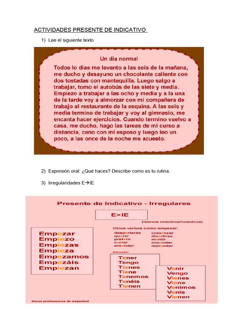 Actividades Presente de Indicativo | PDF