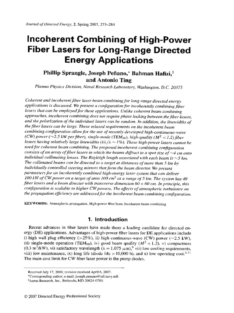 Incoherent Combining of High-Power Fiber Laser | PDF