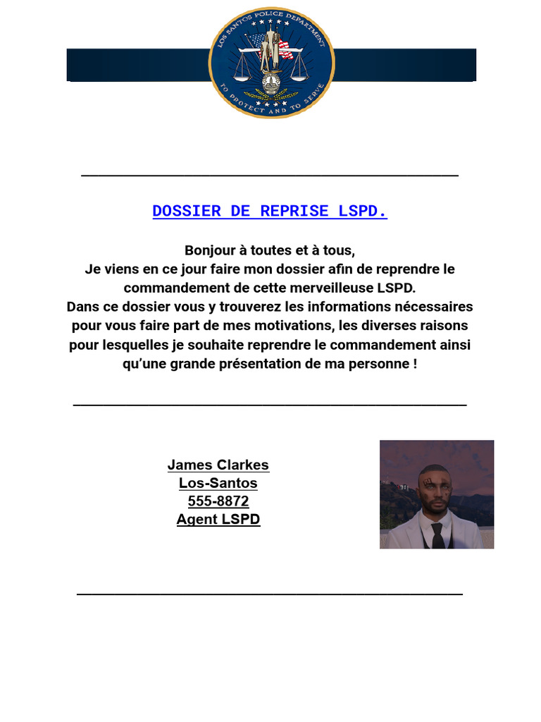 Dossier de Reprise LSPD par James Clarkes | PDF